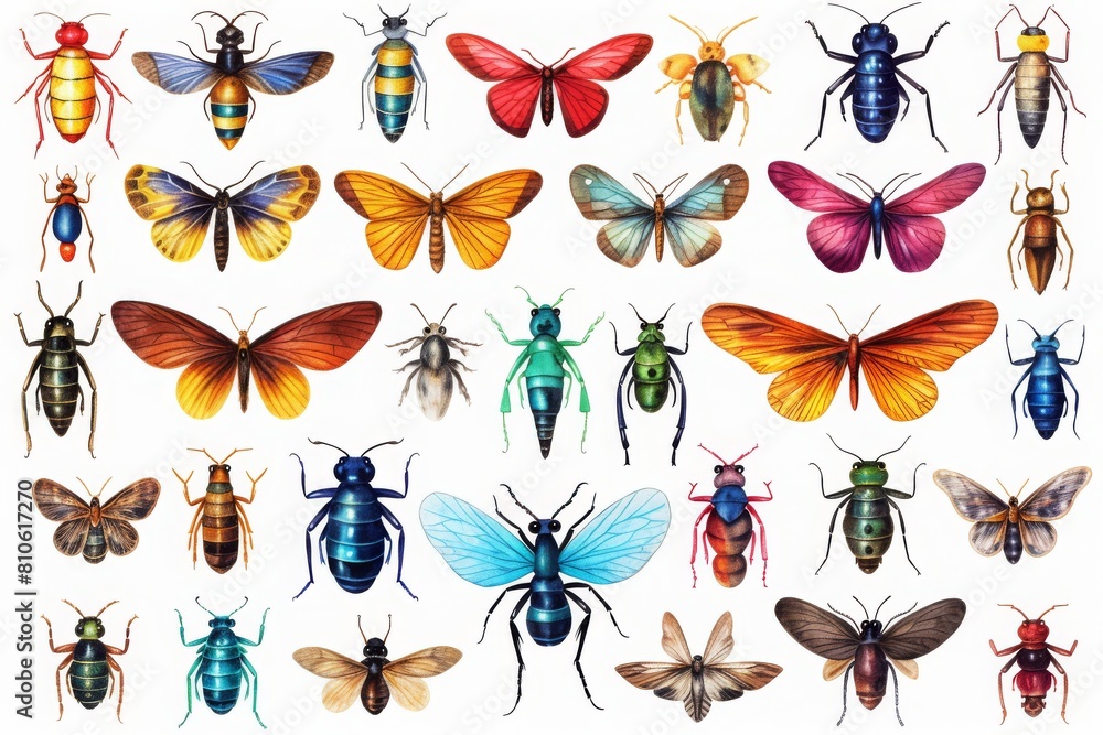 Drawings of various types of insects, ants, insects, bugs, butterflies ...