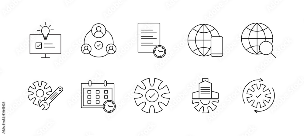 Editable project management outline icon set collection. Time ...