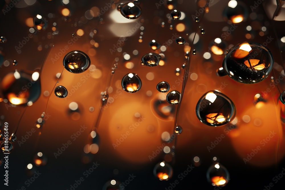 Brown round drops on a black background, red wallpaper with water drops ...
