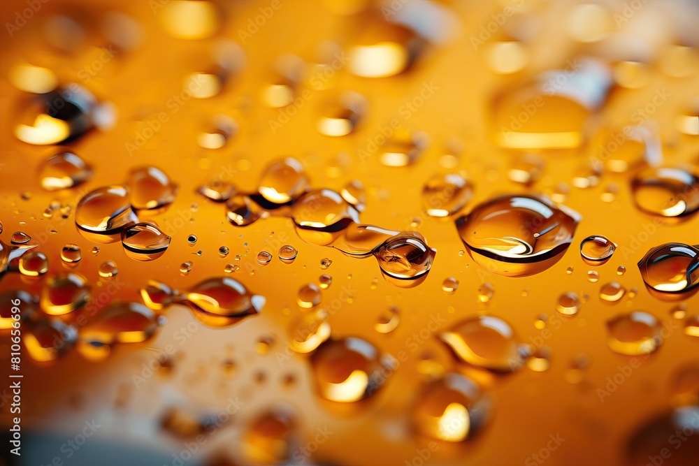 Abstract yellow background with transparent drops of various rounded ...