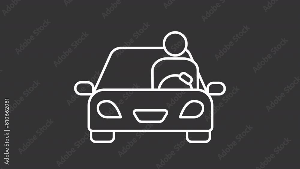 Animated driver white icon. Person riding car line animation. Solo road ...