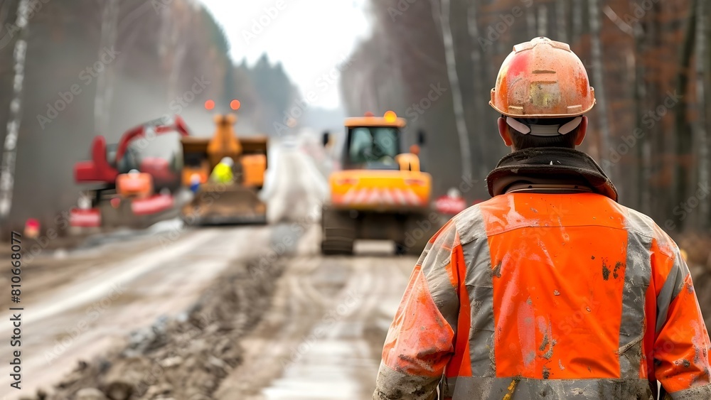 Civil engineer conducting inspection at highway construction site with ...
