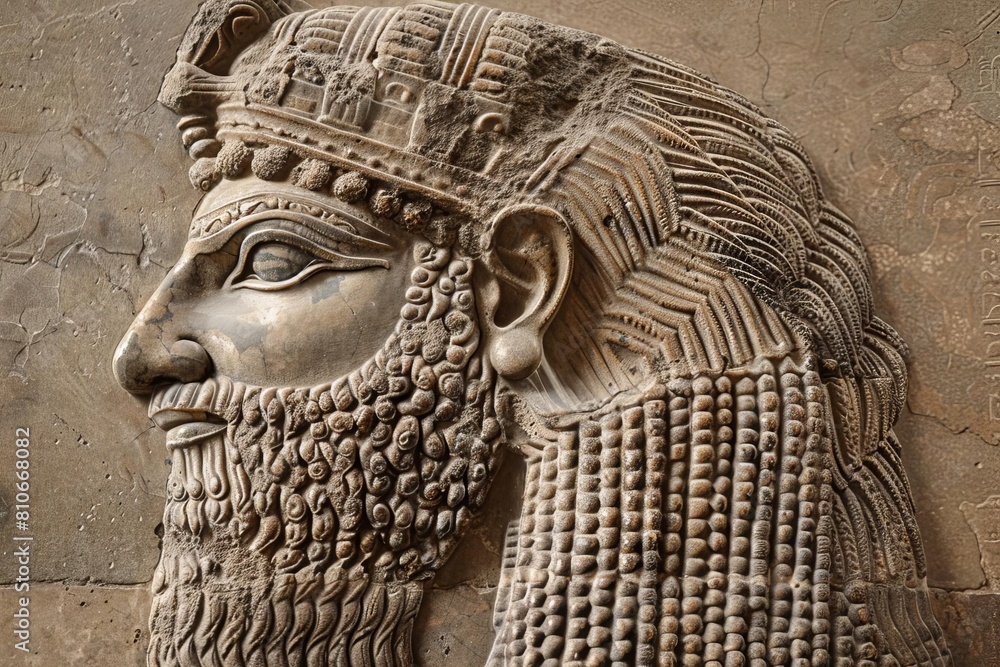 Ancient ruler in a regal setting depicted with animalistic features ...