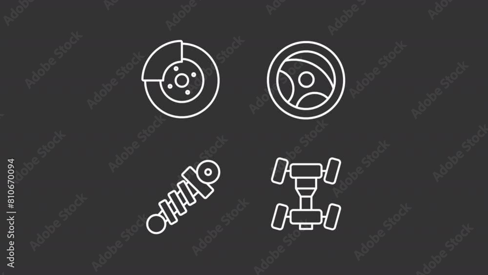 Animated car parts white icons. Vehicle components line animation ...