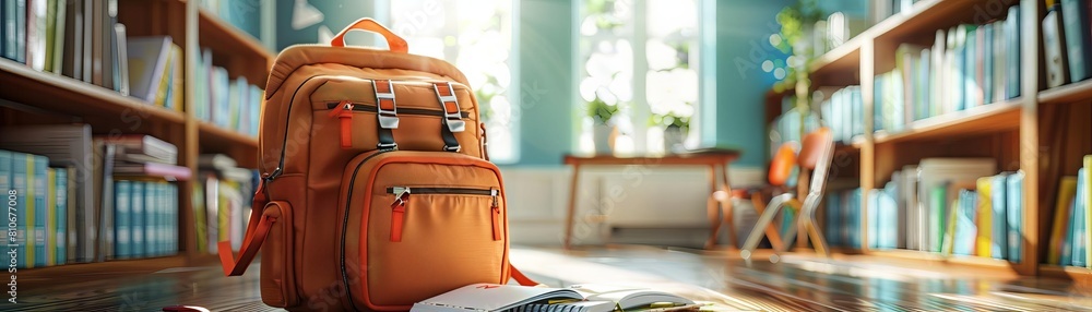 The back to school concept depicts a backpack resting on a classroom ...