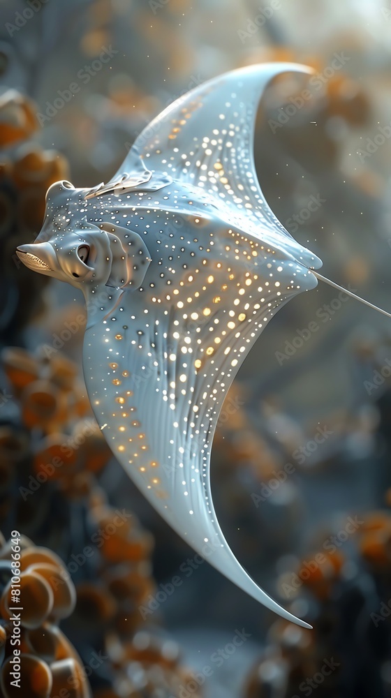Illustrate the graceful dance of a majestic manta ray in a digital CG ...