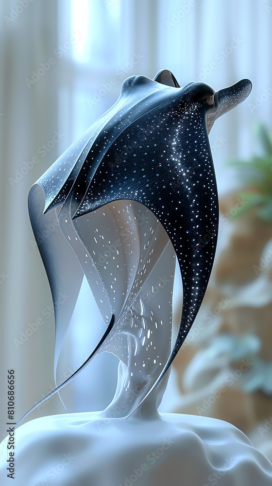 Illustrate the graceful dance of a majestic manta ray in a digital CG ...