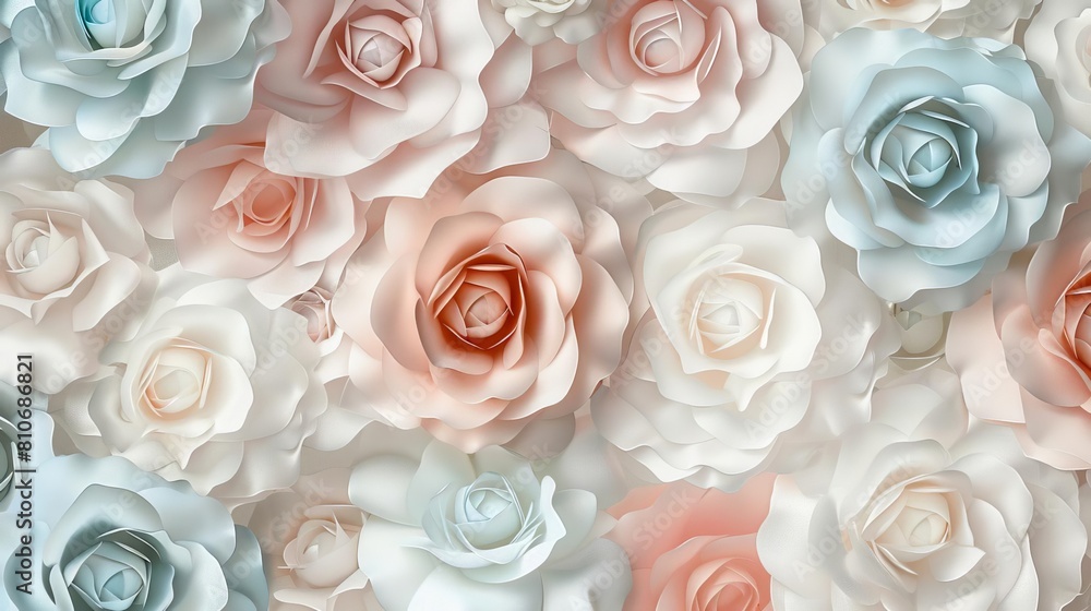 Seamless pattern of 3D roses in a soft pastel palette, ideal for ...