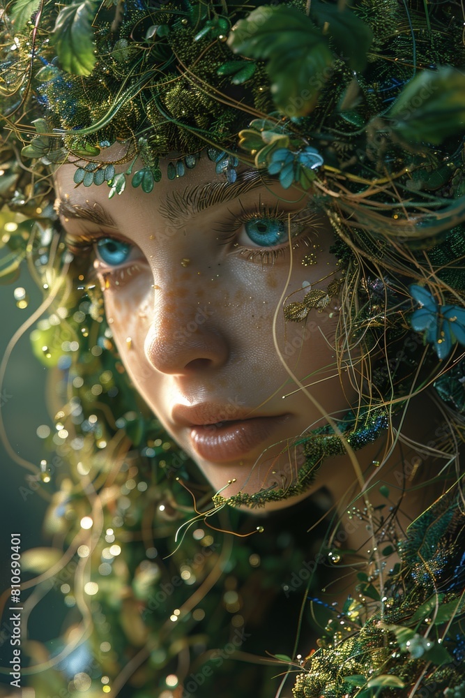 This fantasy painting depicts an earth goddess in majestic mythology ...