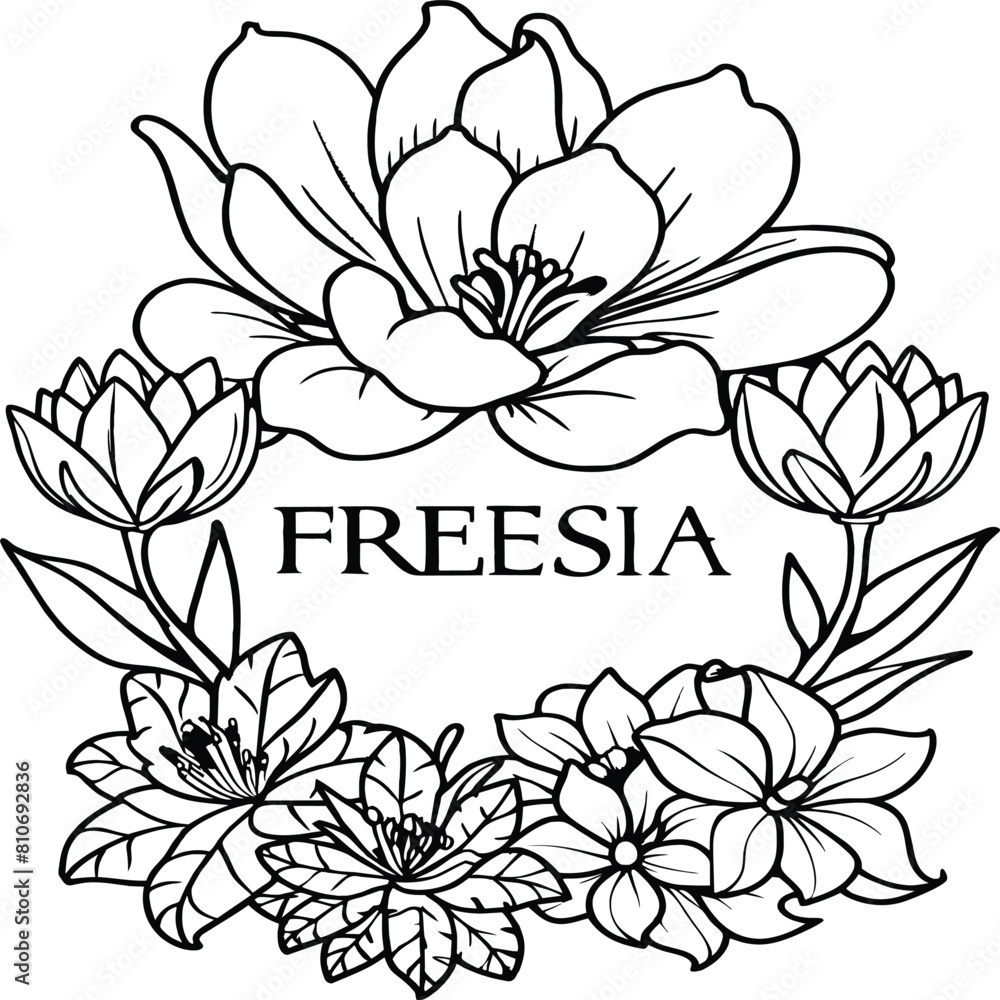Freesia Flower Coloring Page. Flowers outline for coloring book ...