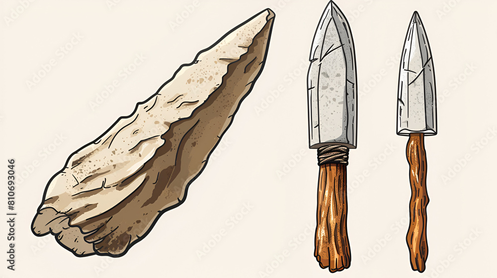 Stone age primitive knife rock tool or old stick. Ancient prehistoric ...