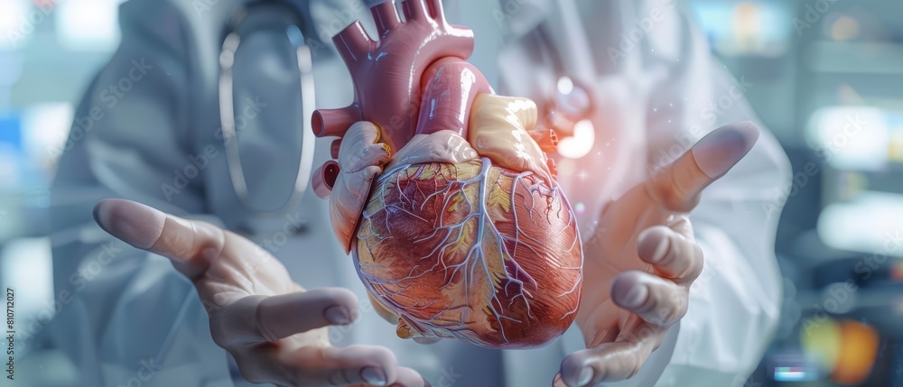 Anatomical human heart 3D anatomy held in specialist hands ...