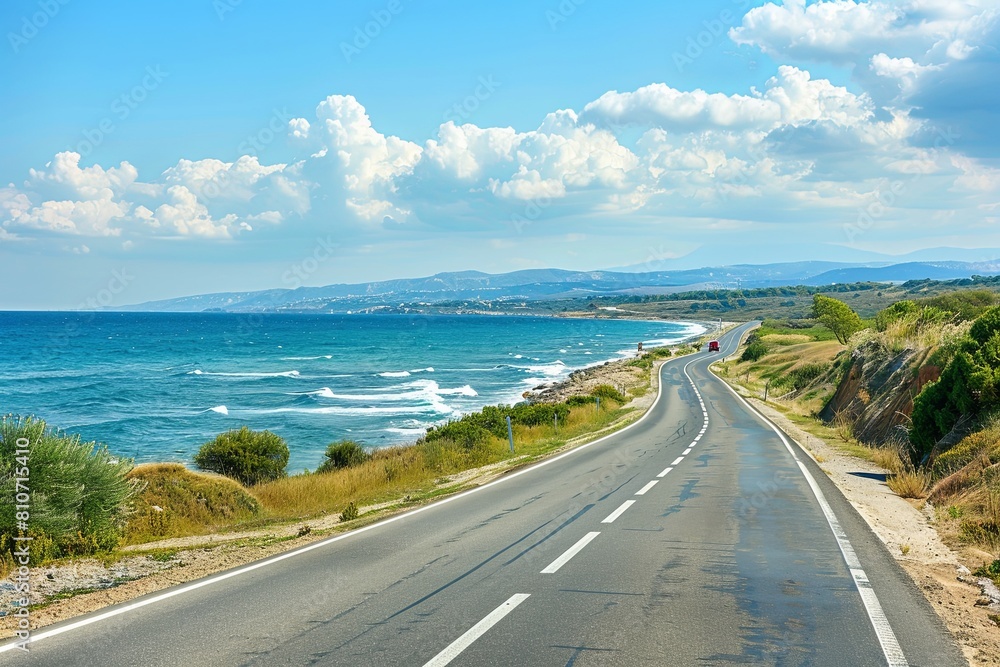Foto de highway view on ocean beach. road landscape in summer ...