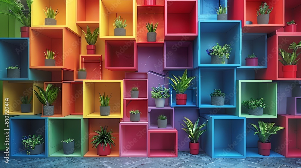 pixel art representation of custom shelving, featuring vibrant colors ...