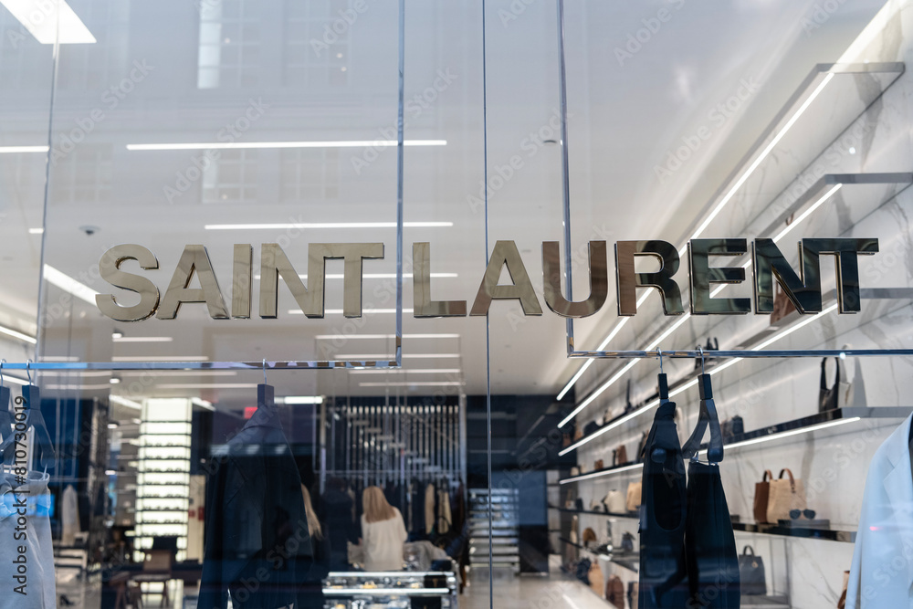 New York City, USA - March 25, 2024: YSL Saint Laurent brand logo at ...