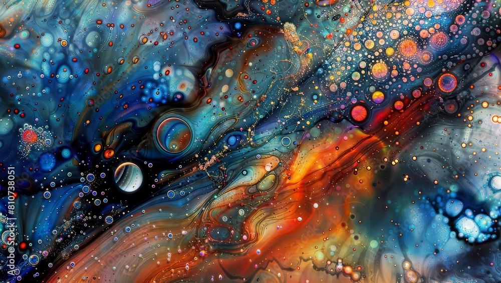 Cosmic psychedelic digital abstract depicting microscopic lifeforms ...