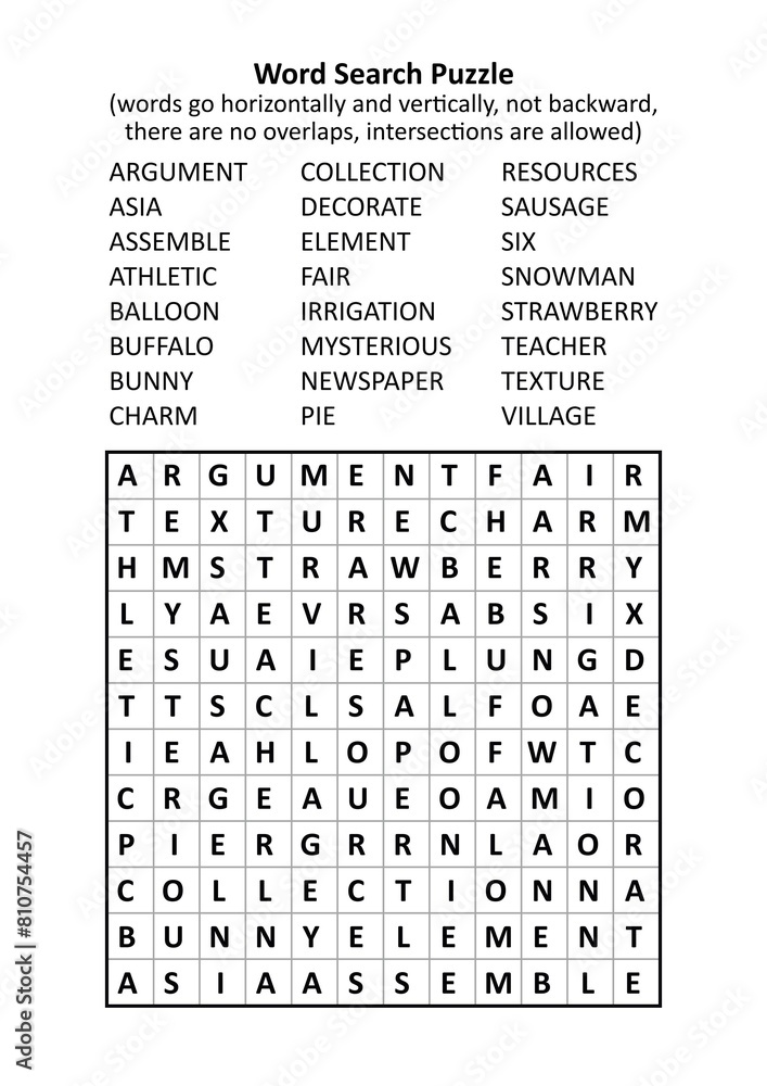 Word search puzzle (general knowledge, family friendly, words ARGUMENT ...