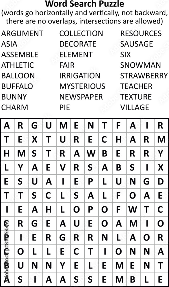 Word search puzzle (general knowledge, family friendly, words ARGUMENT ...