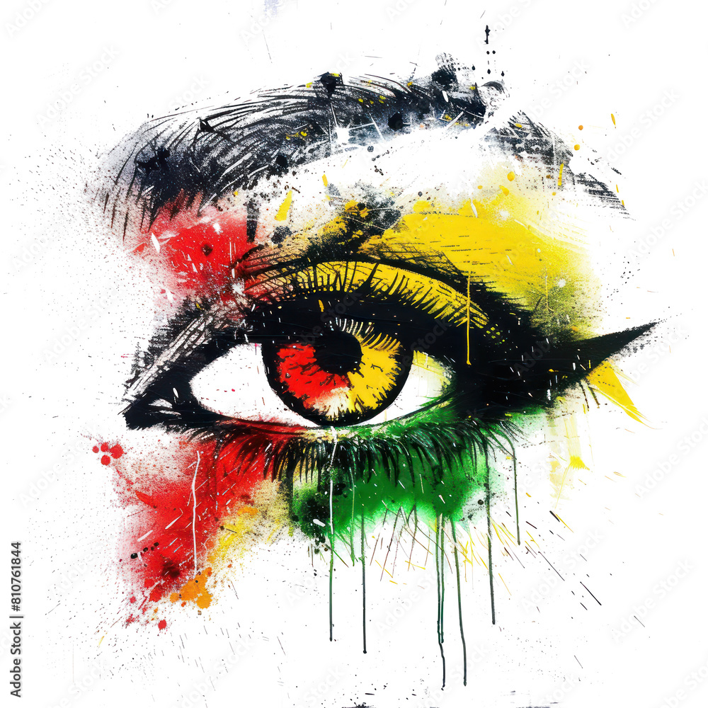 modern streetart graphiti spray art of an eye with color red, yellow ...