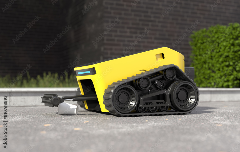 Automatic garbage collection robot, Cleaning technology, Cleaning robot. 3D illustration Stock ...