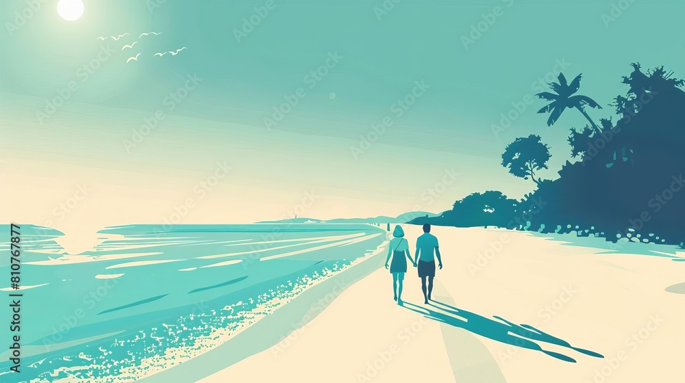 Perspective beach walk flat design side view seaside stroll theme ...