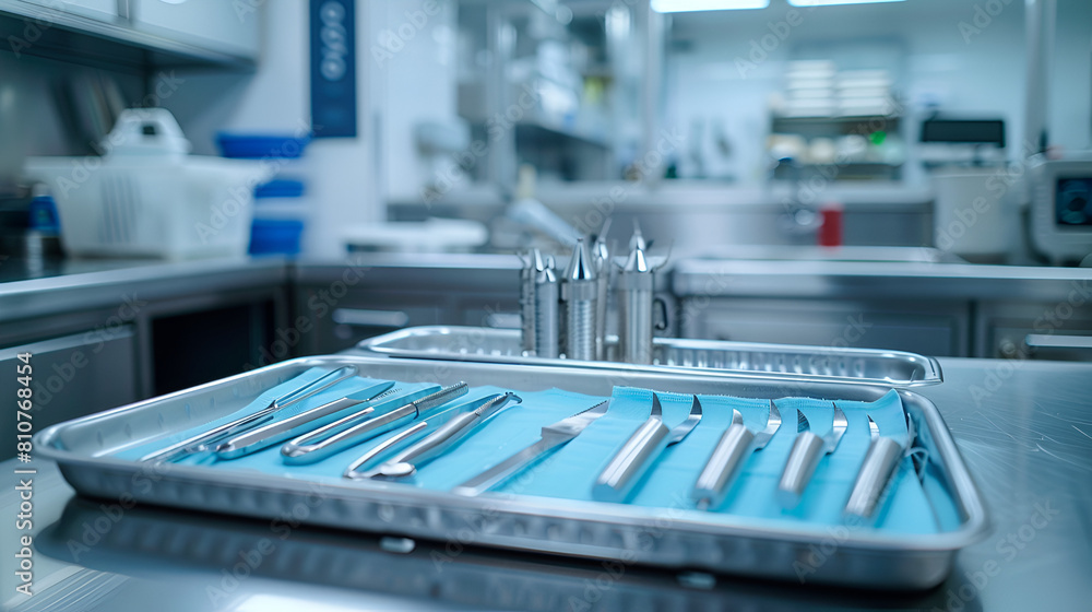 Medical equipment on a tray after disinfection, Scene details of ...