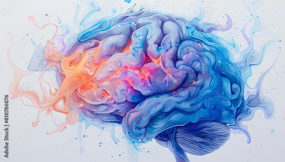 Craft a stunning watercolor painting of dopamine receptors in the brain ...