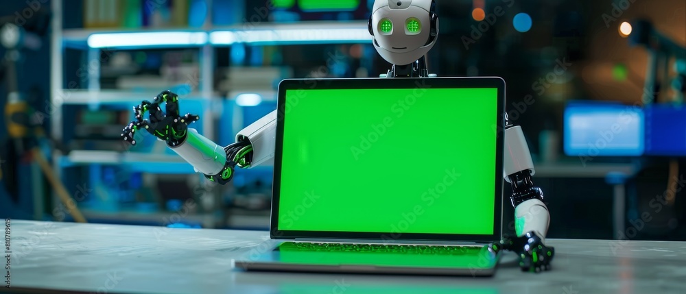 In the background, a robotics engineer manipulates a voice-controlled ...