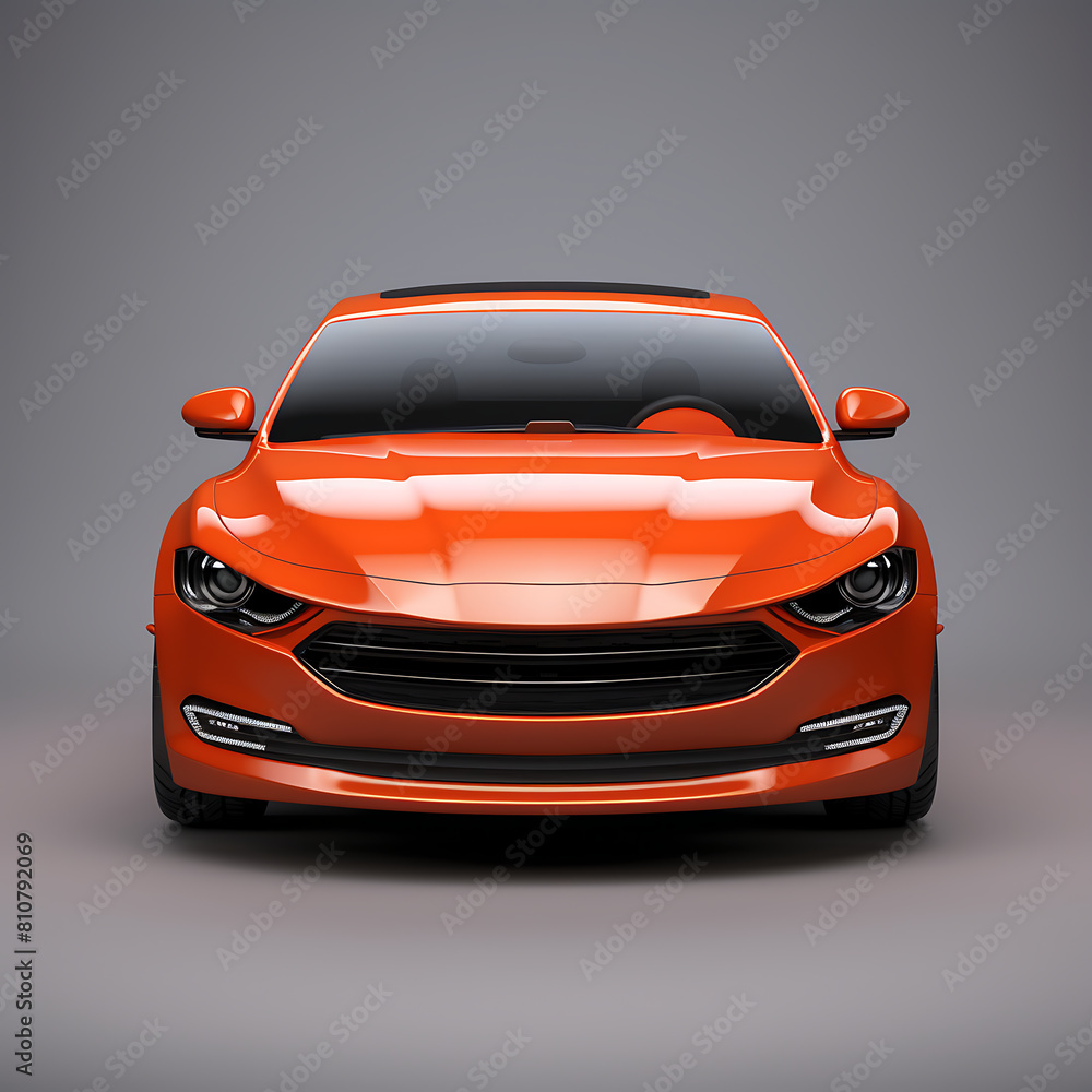 Modern red sports car - front view 3d render on gray background with ...
