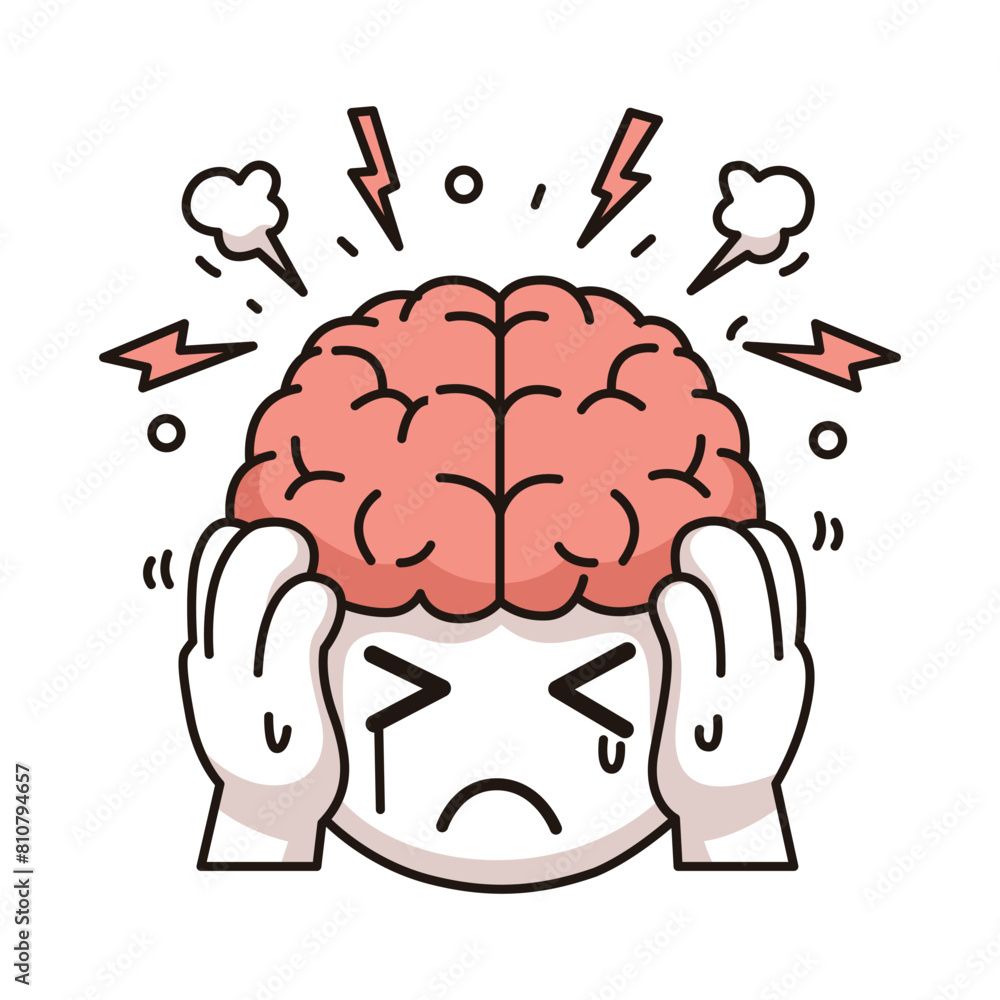 headache cartoon illustration. brain cartoon holding head with hands ...