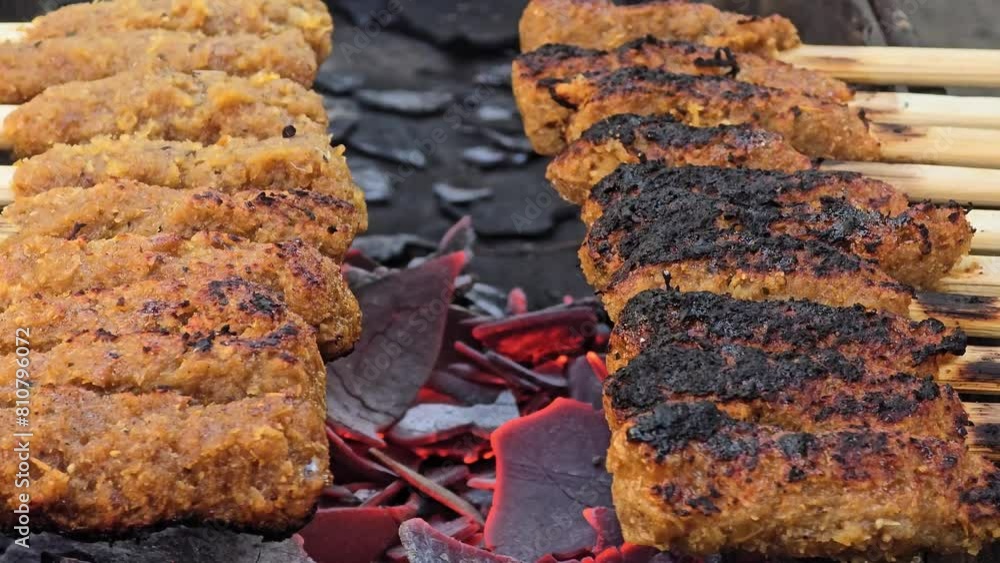 Balinese grilling satay "Sate Lilit Bali" using pork, brown sugar and ...