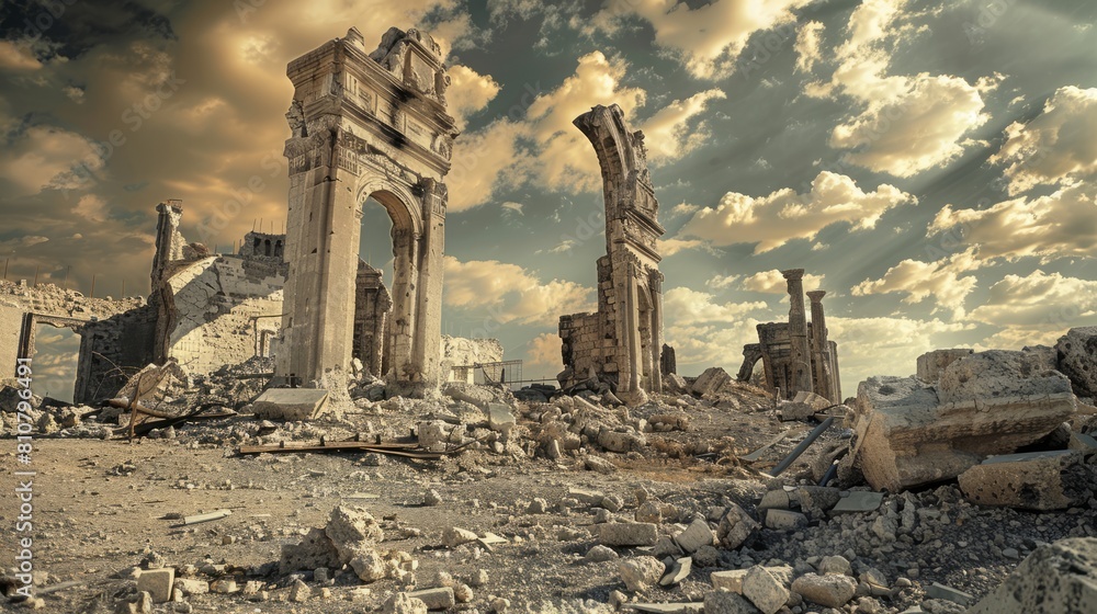 Cultural Loss: Show the ruins of iconic landmarks and cultural heritage ...