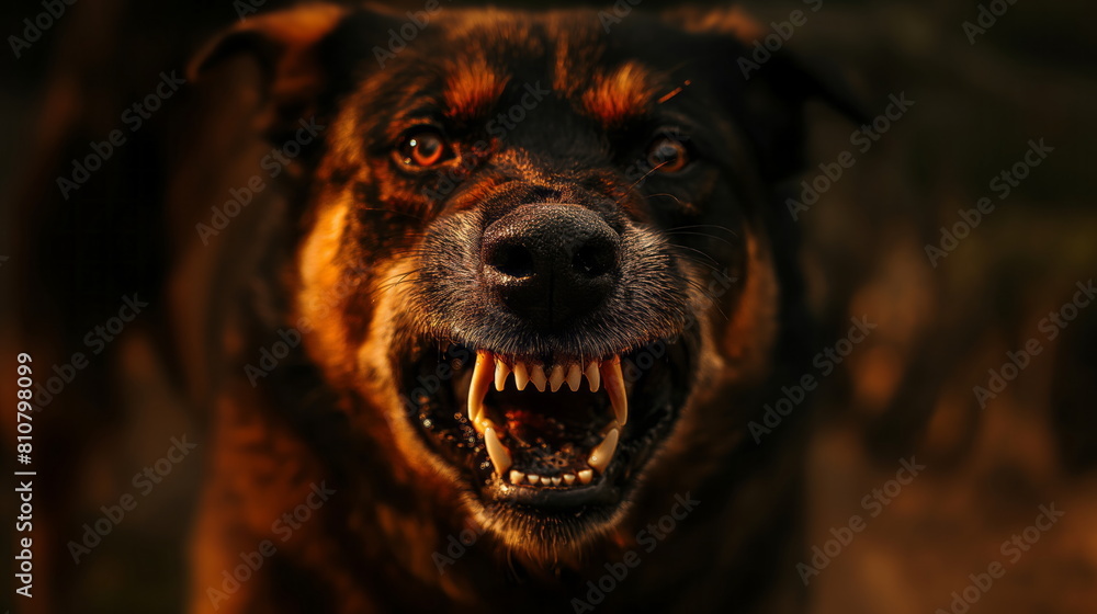 Very aggressive rabid dog with big teeth and dangerous furious look ...