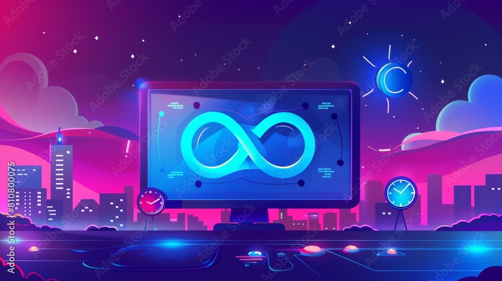 The concept of DevOps. Modern illustration of a computer screen with ...