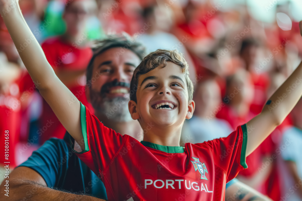 Portuguese football soccer fans in a stadium supporting the national ...