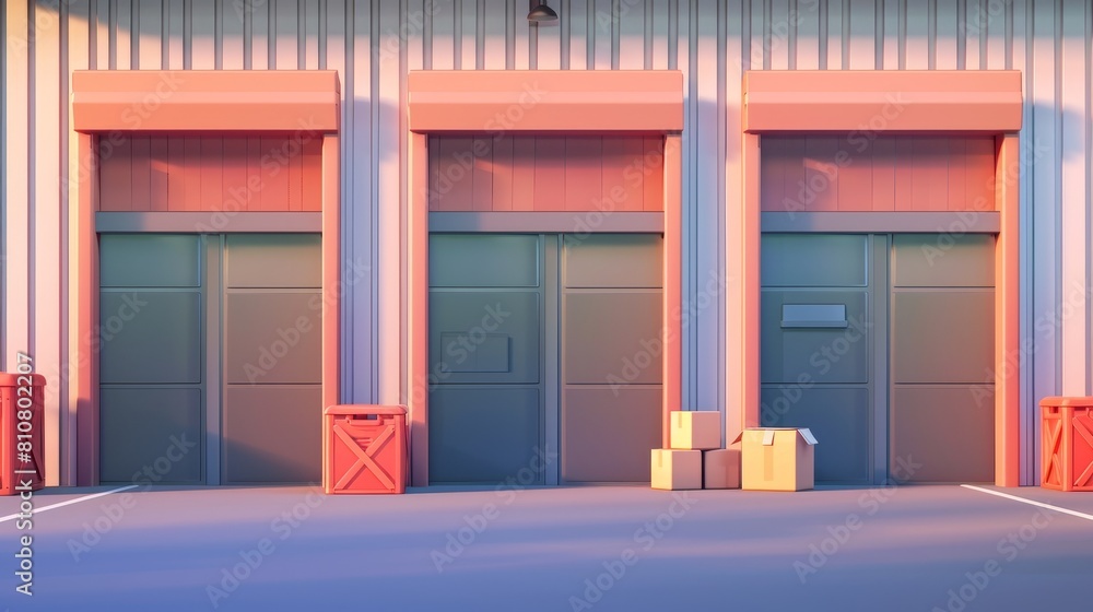 Realistic 3D modern storage for car parking or rent with metal doorways ...