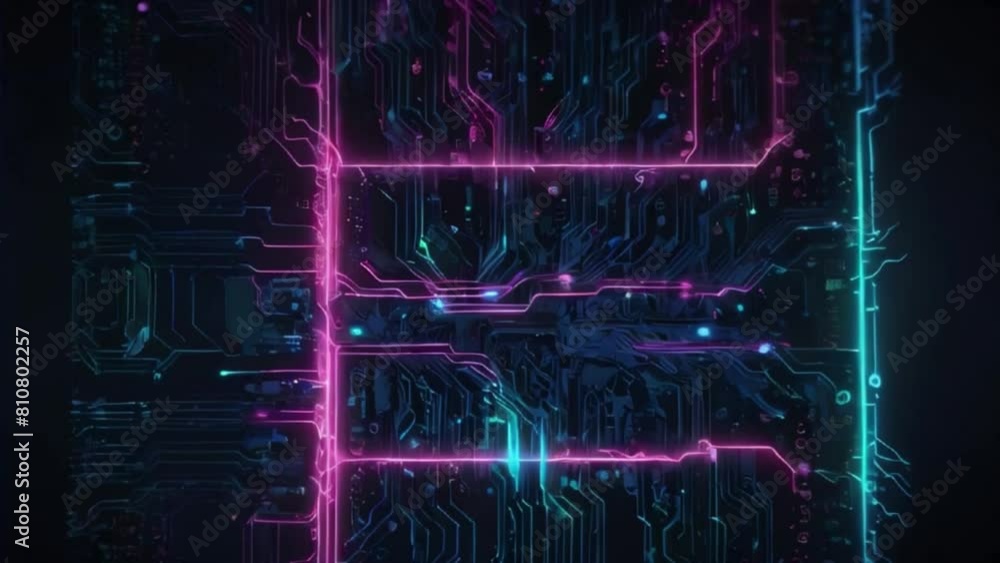 Abstract circuit board connections, inside a microchip processor ...