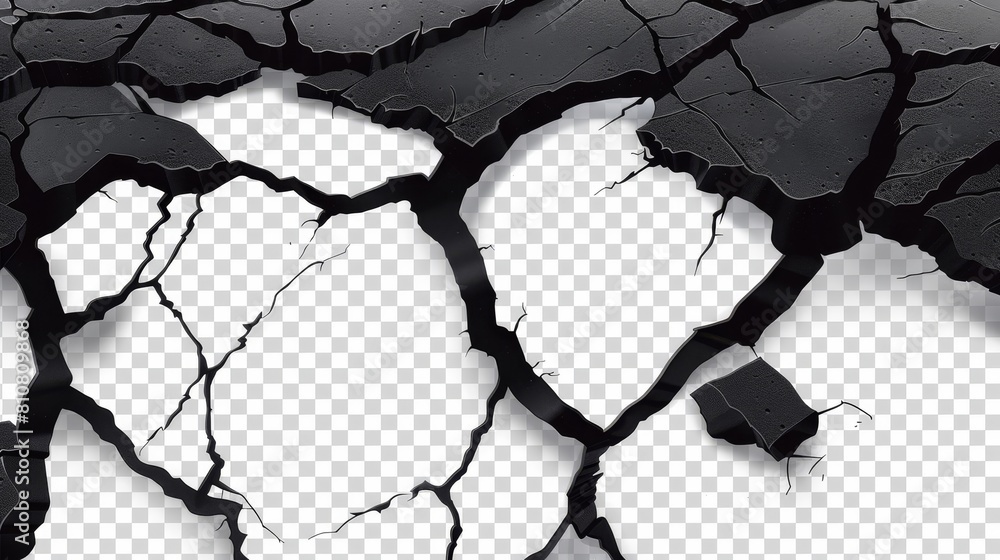 Cracks, horizontal breaks on land surface Isolated on transparent ...