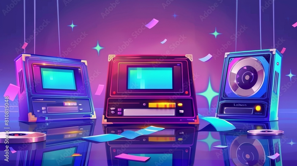 Cartoon landing page with mixtapes, audio record player with online ...