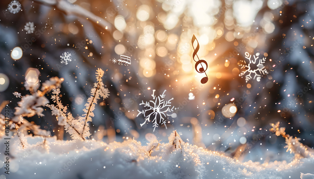 Treble clef and spinning staff with musical notes against the backdrop ...