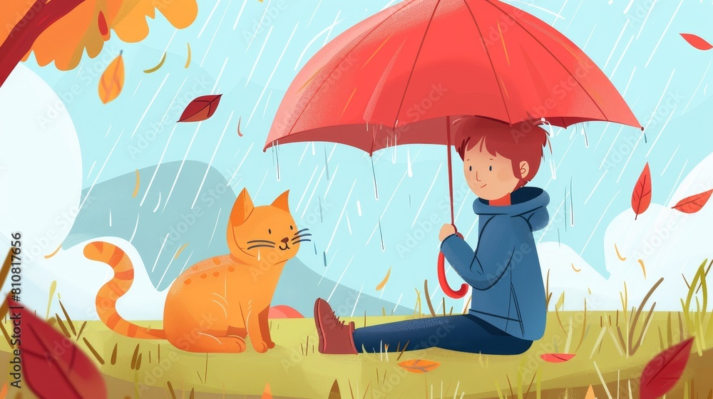 An umbrella-holder protects a homeless cat from rain. Animal rescue ...