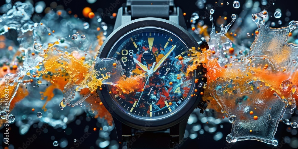 An exploded view of a cyberpunk smartwatch revealing an imaginative ...