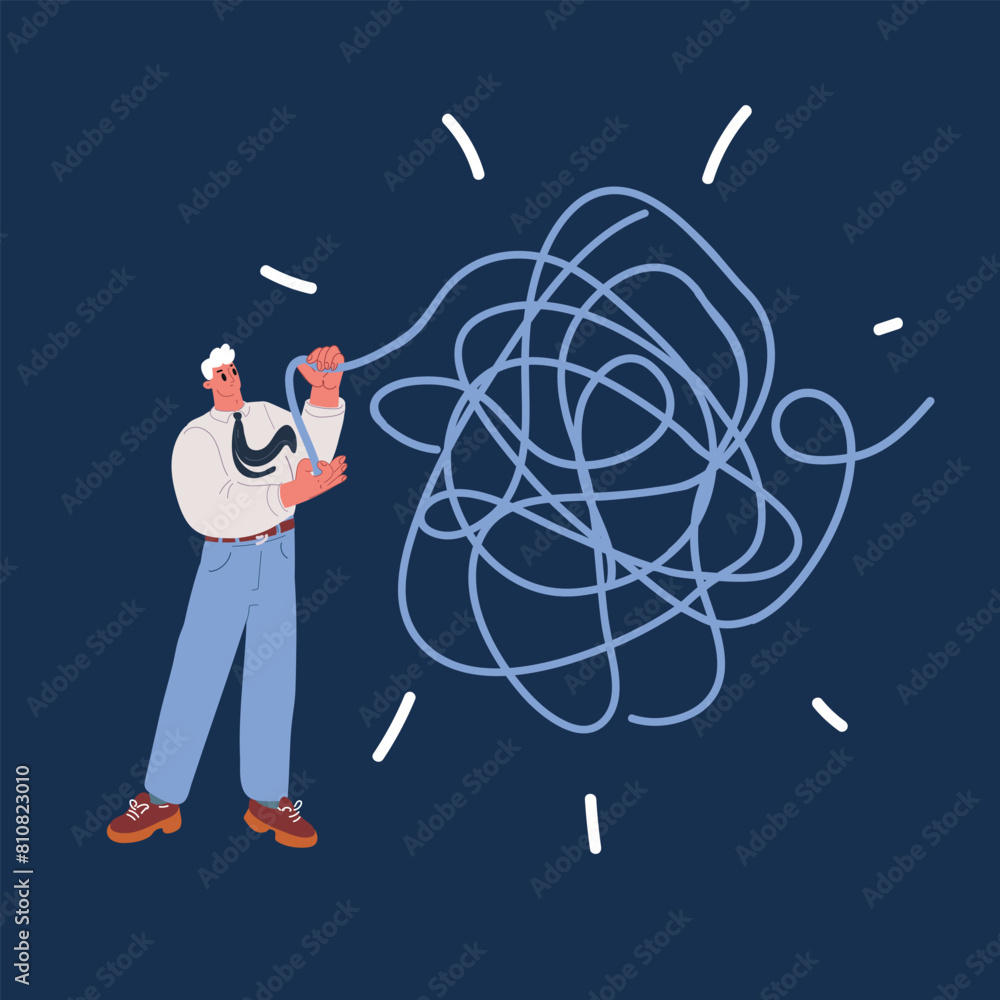 Cartoon vector illustration of business Man Unravel the Tangle of ...