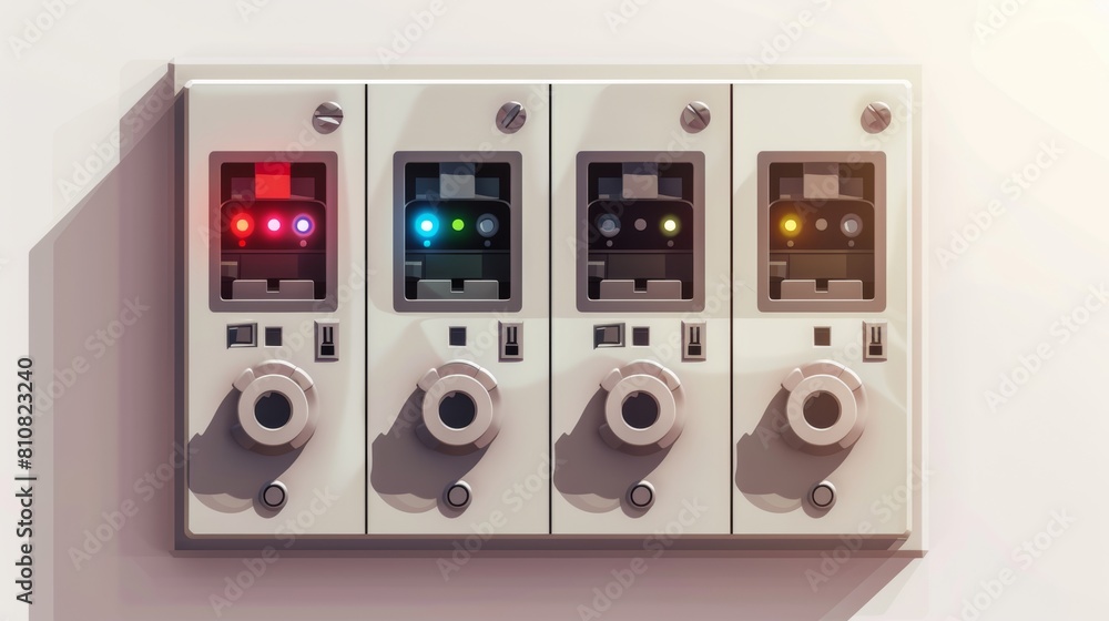 Fuse box isolated on white background, electrical panel with on and off ...