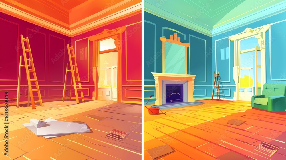 Living room after renovation. Cartoon illustration of an empty home ...