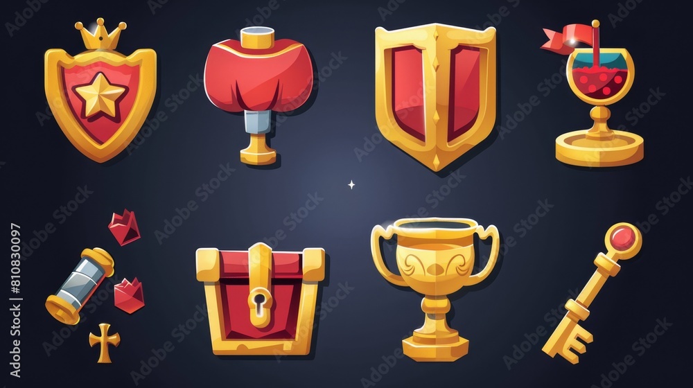 There are icons for gaming, such as keys, dynamite, a gift box, a flag ...