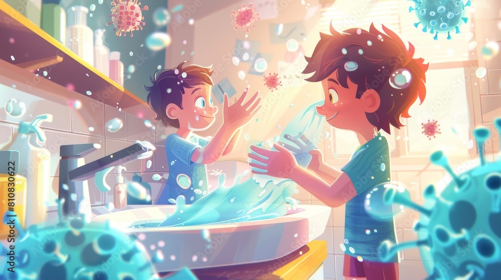 Handwashing cartoon banners showing children washing their hands with ...