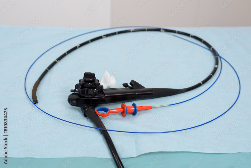 Endoscope, mouthpiece and biopsy forceps. Apparatus for gastroscopy ...