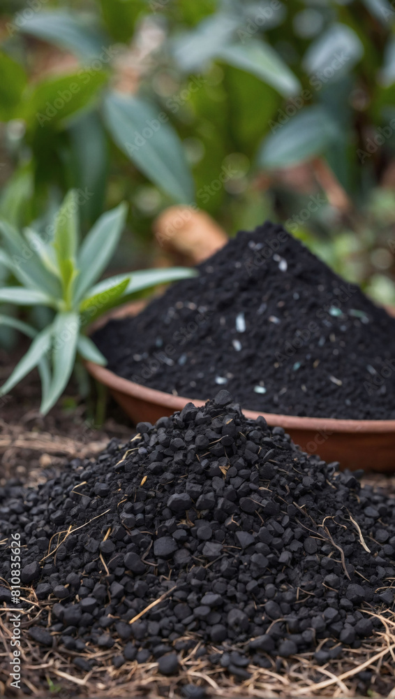 Biochar Bounty, Heap of Biochar in Garden Boosting Soil Carbon and ...