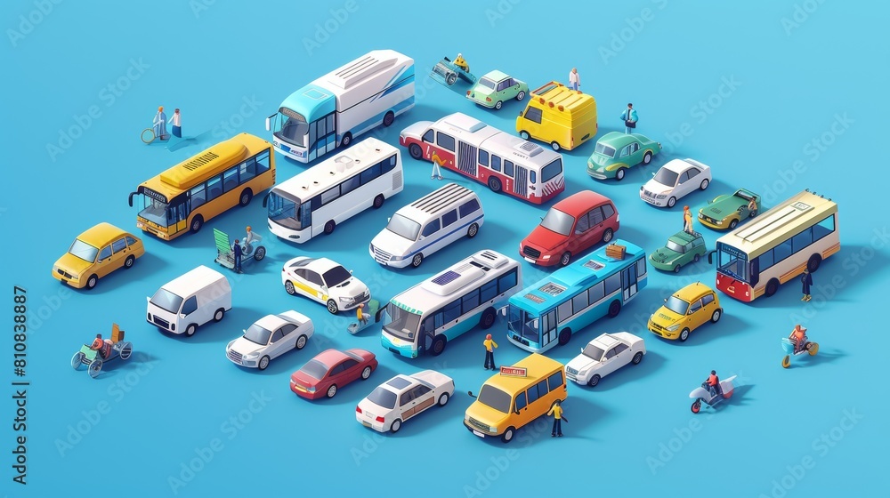 Modern horizontal poster with flat illustration of passenger cars ...